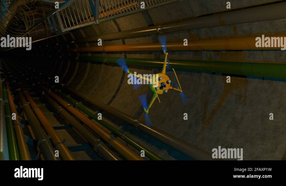Looped 3D animation of a UAV descending a concrete utility shaft Stock ...