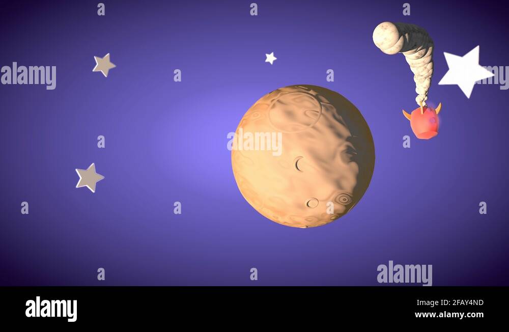 Space Rocket Looping Around A Planet. 3D Cartoon Style Stock Video ...