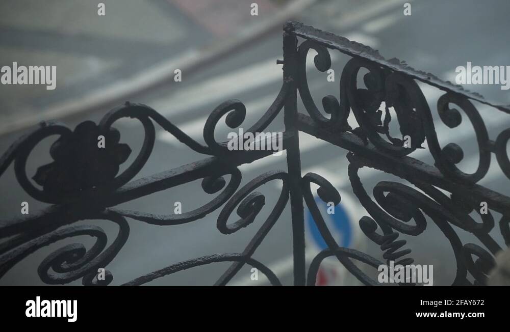 Old school metal balcony railing with decoration - spirals and leaves ...