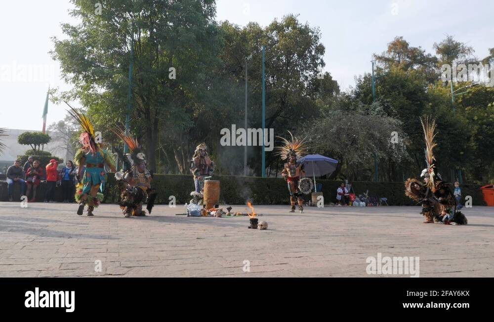 Traditional Aztec Dancer in Full Regalia Performs Solo Fire Dance, SLOW ...