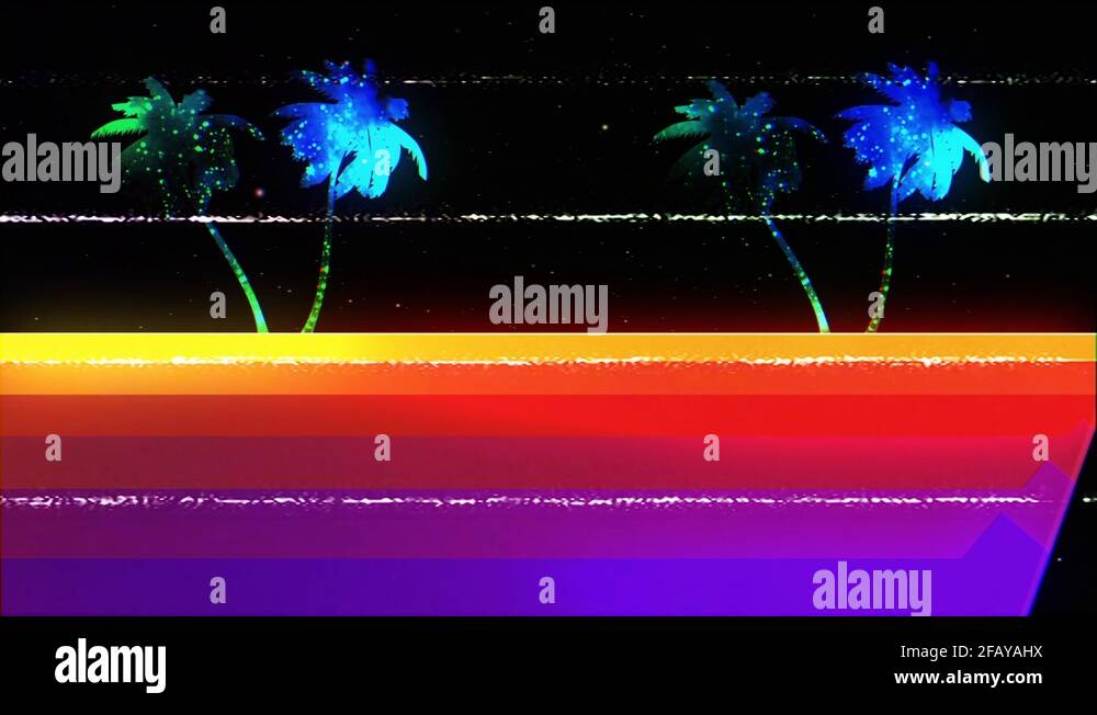 Palm trees paradise in space Tv retro vhs 80s vj loop Stock Video ...