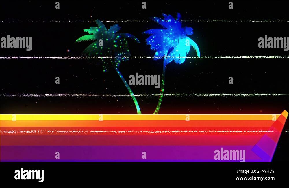 Palm trees paradise in space Tv retro vhs 80s vj loop Stock Video ...