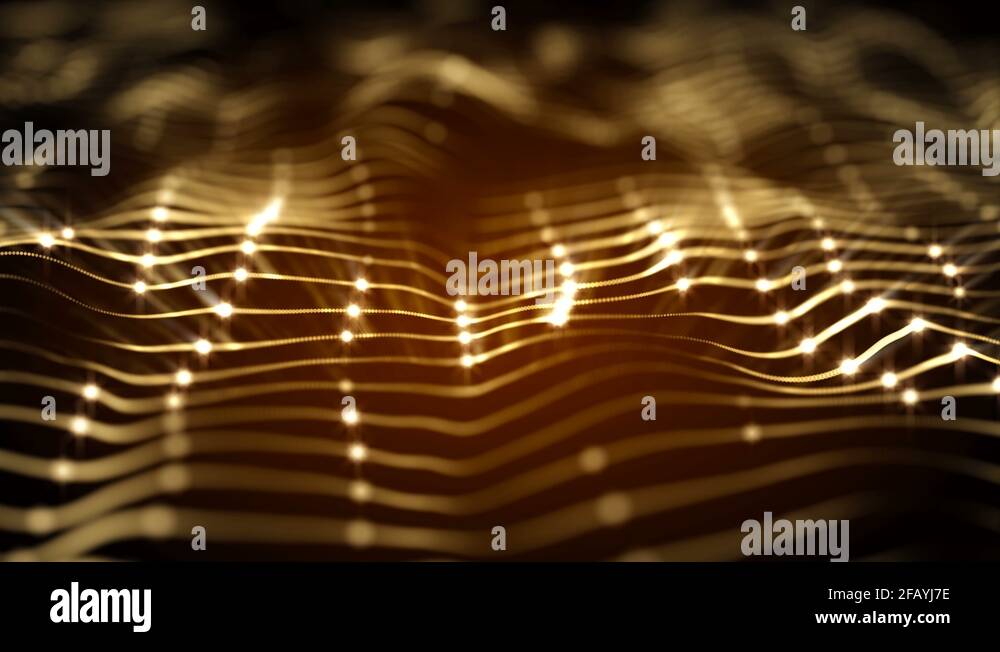 4K Abstract motion background animation shining particles lines wave ...