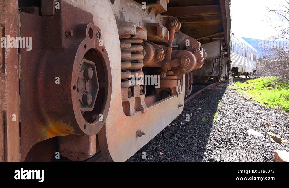 Rusted train wheels on abandoned railroad tracks in Clarkdale Arizona ...