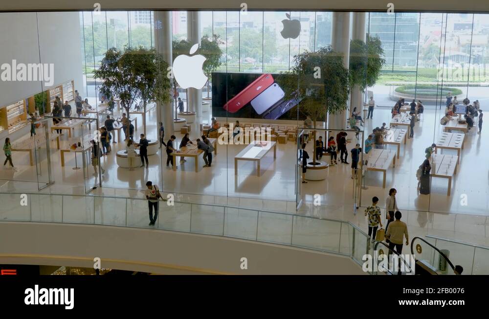 Sliding shot of the apple store in icon Siam Mega Shopping Mall Bangkok ...