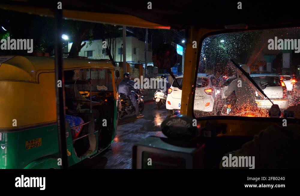 night bangalore rickshaw road trip passenger pov panorama 4k india ...