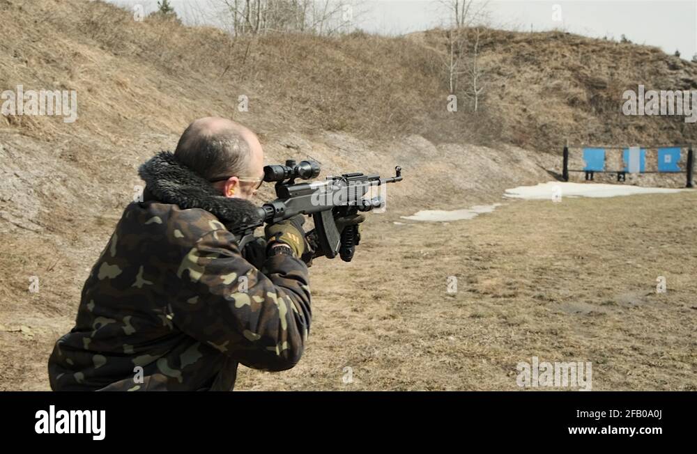 Tactical training with a semi-automatic carbine rifle. 4K Slow Motion ...