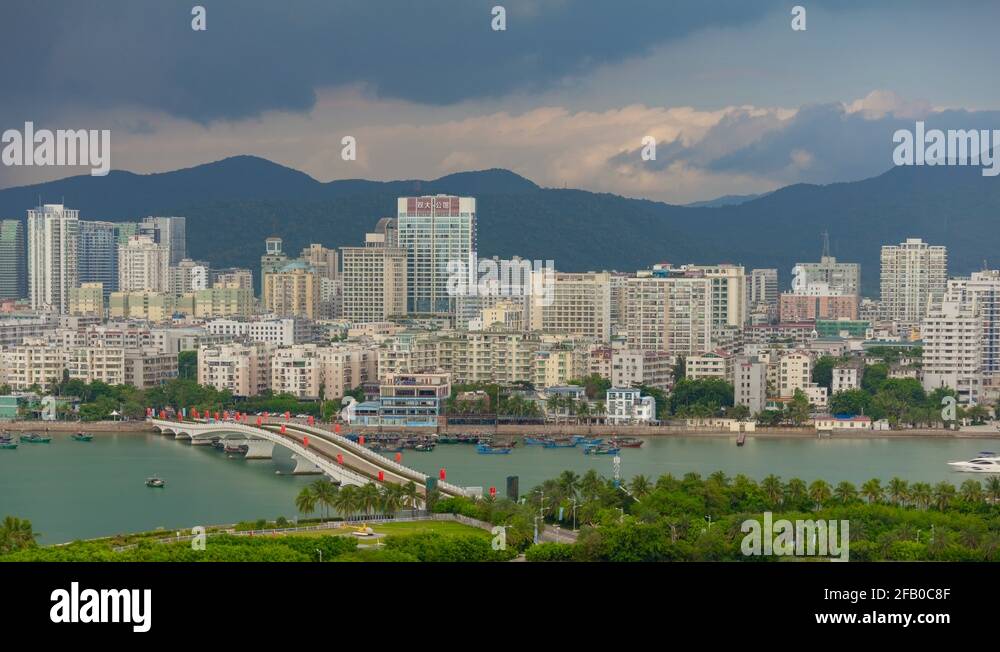 storm sky sanya beach bay hotel rooftop panorama 4k timelapse hainan ...