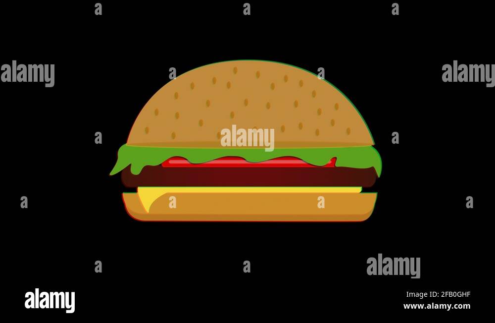 Cartoon burger icon glitch loop. abstract hamburger animation. food and ...