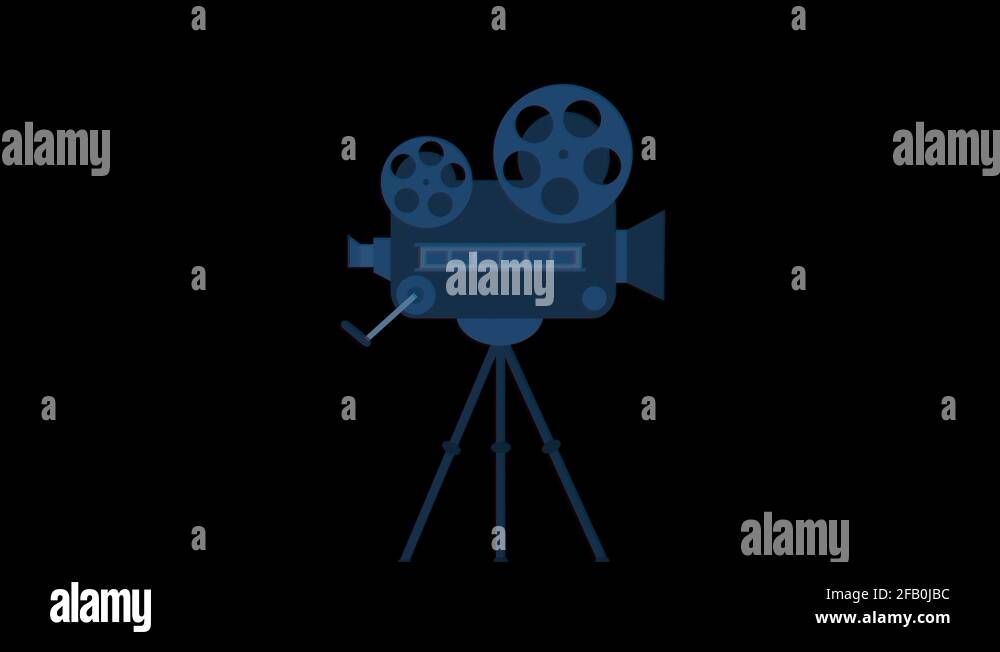 Animation of cartoon cinematic camera over black background loop with ...