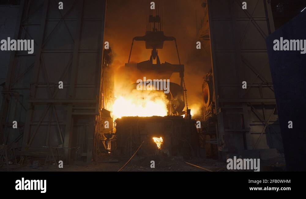 Steelmaking, furnace view for steel melting, process of loading scrap ...