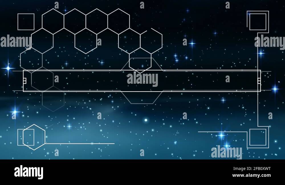 Animation of frame with hexagon shape on a space background with stars ...