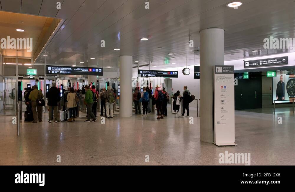 Waiting people at the Airport. Line up for the Border Control. This is ...