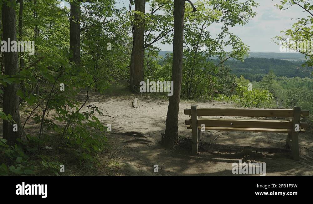 Serene view with bench in overlook point at rattlesnake point Stock ...
