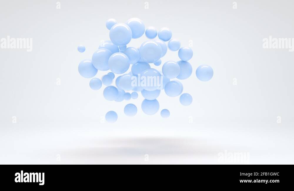 Abstract realistic 3d shapes pastel blue balls flying. 4K render ...