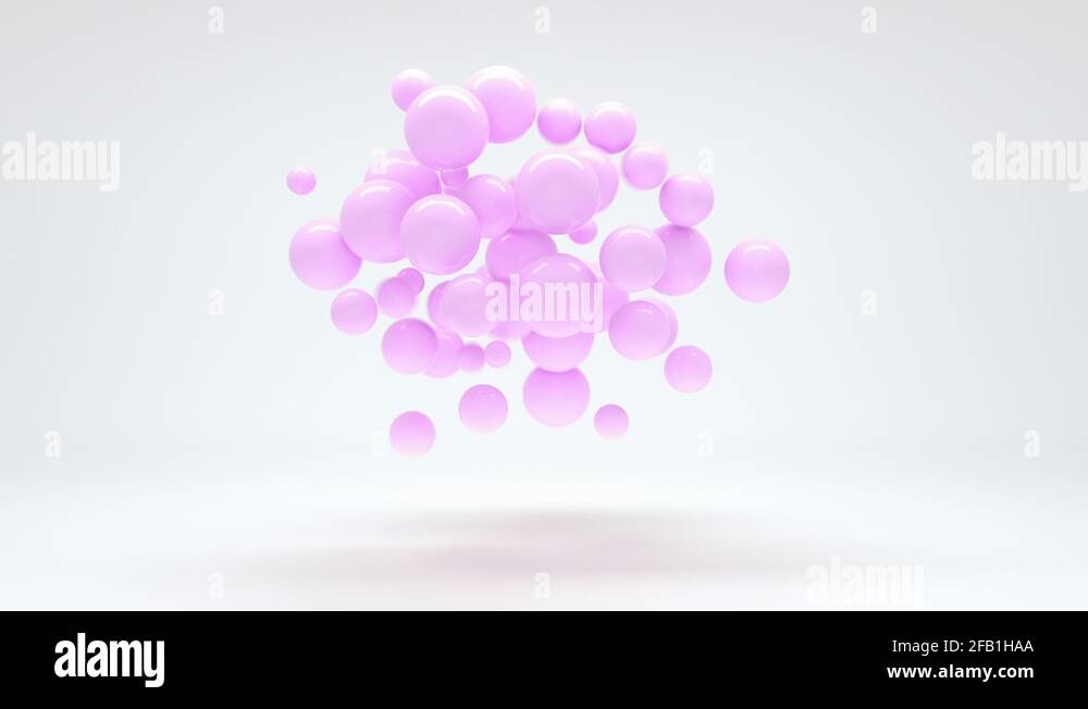 Abstract realistic 3d shapes pastel purple balls flying. 4K render ...