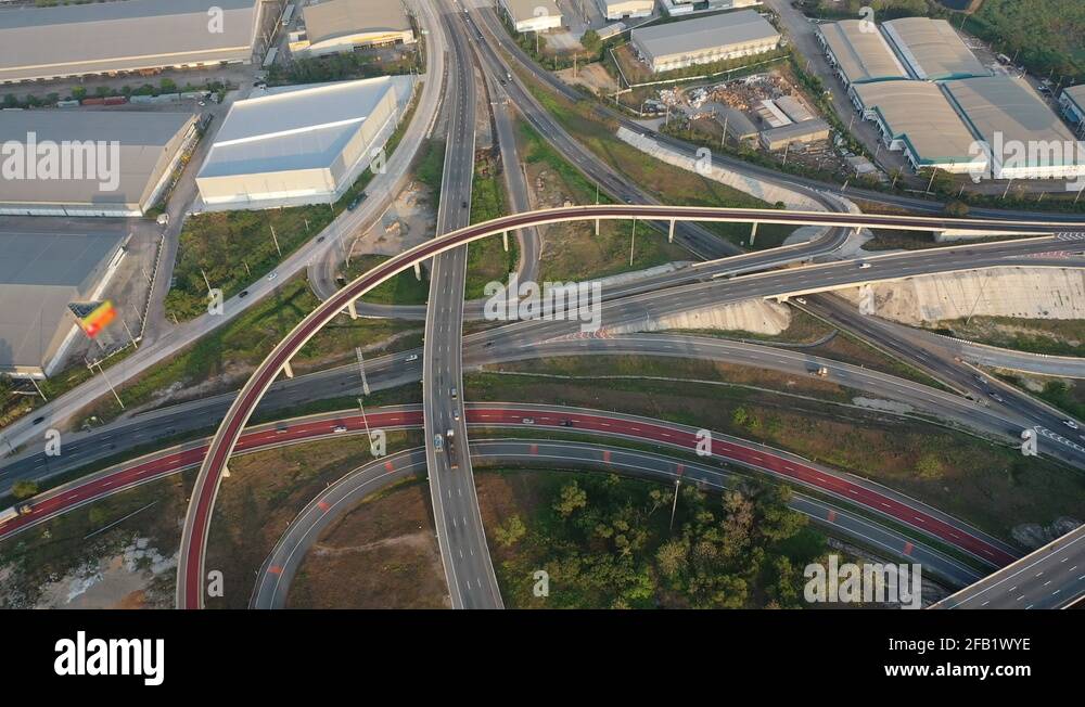 Aerial view and Top view. Traffic of expressways, motorways and ...