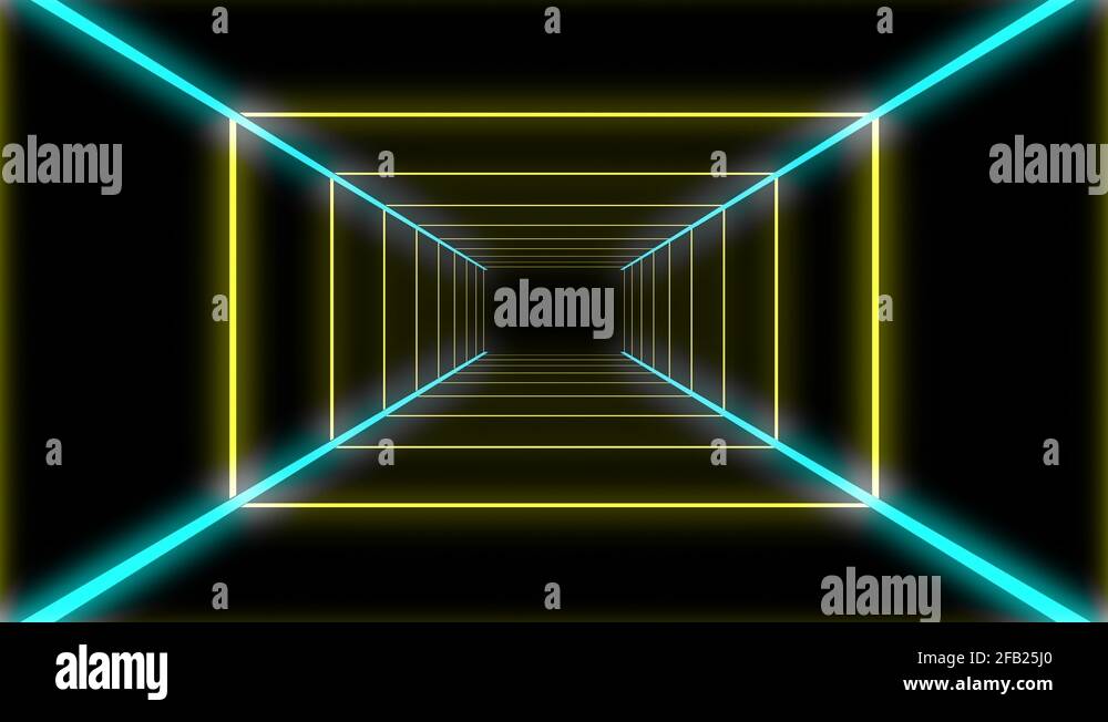 Neon tunnel loop. Dark futuristic corridor with neon lights. laser ...