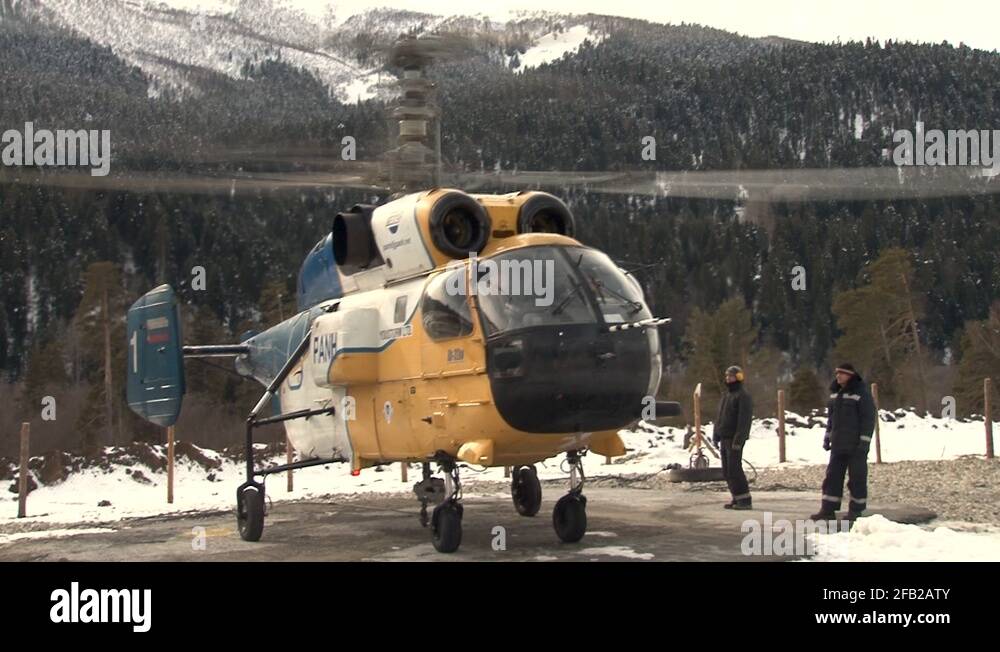 Rotation of main rotor blades of Ka-32 helicopter at maximum engine ...