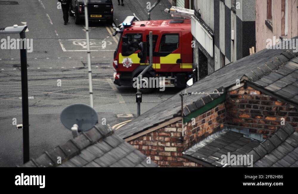 Large Group of British Fire Service attending scene in Manchester City ...