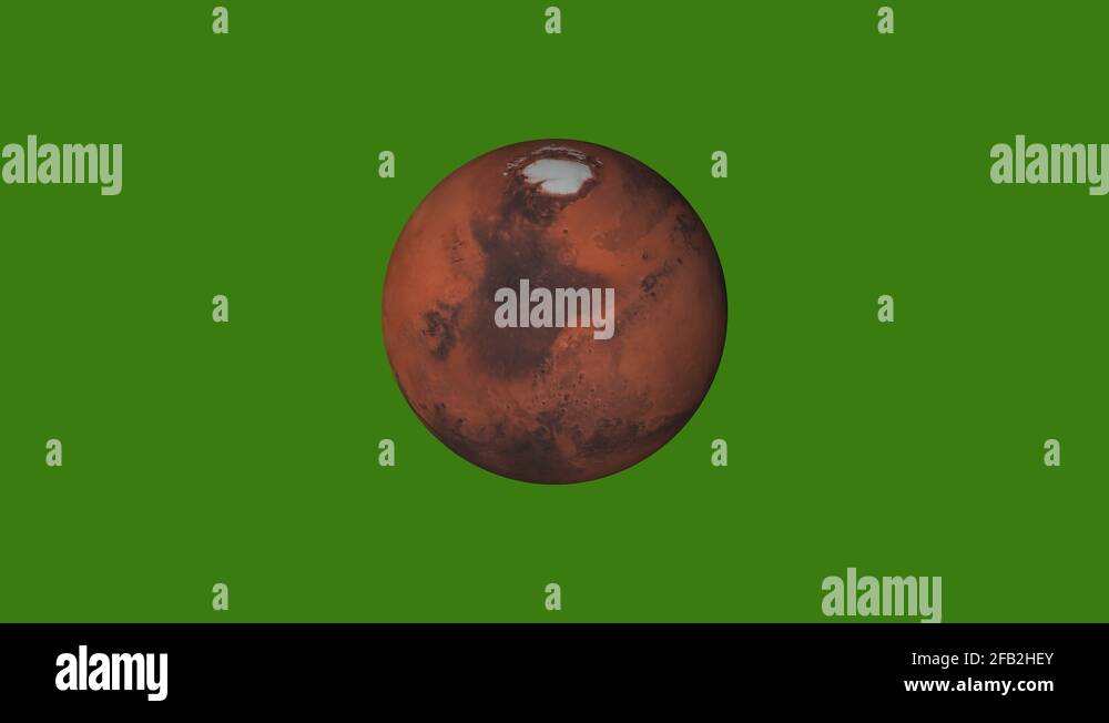 Rotating motion graphic render of planet mars isolated on green screen ...