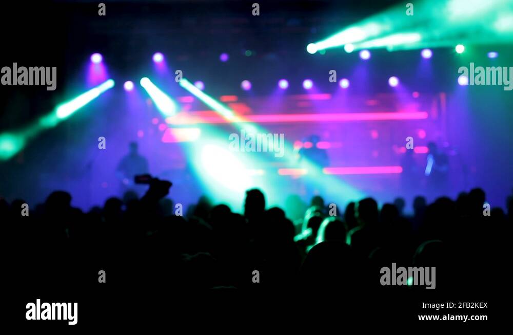 Crowd of fans cheering and dancing at a country rock concert Stock ...