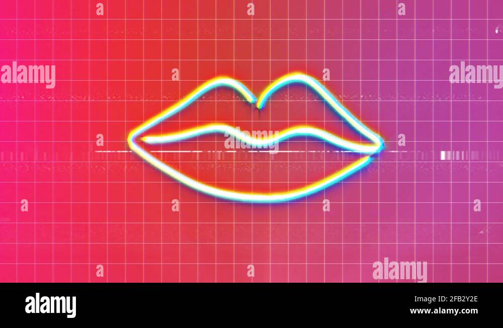 Neon lips in retro glitch vhs 80s vj loop Stock Video Footage - Alamy