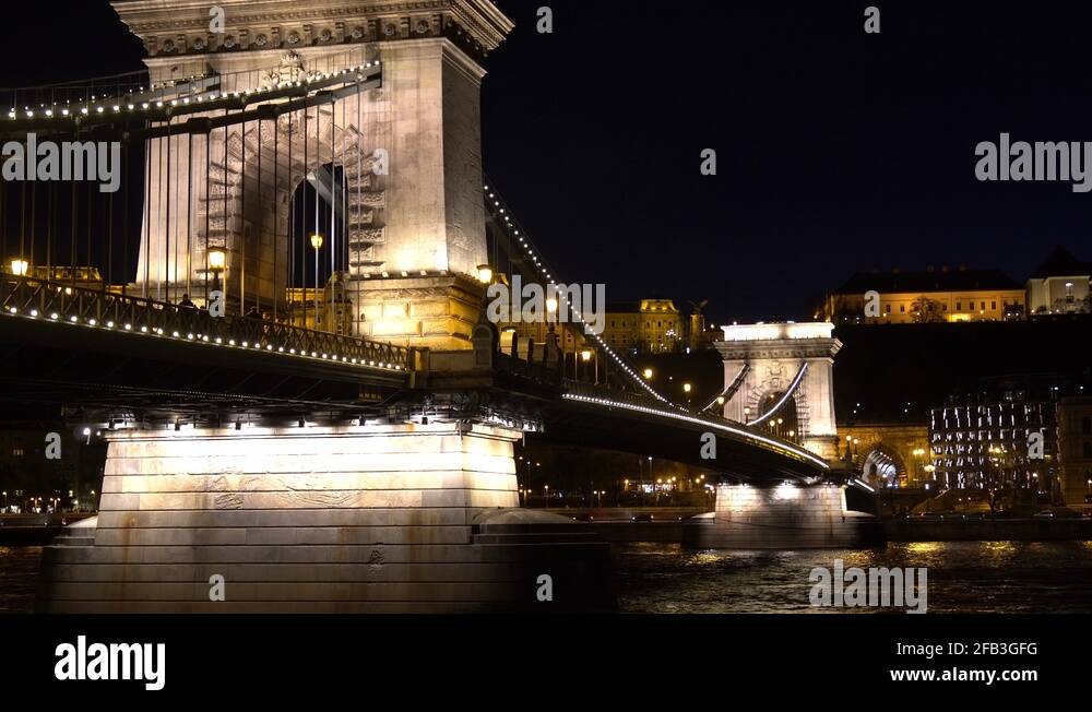 Illuminated chain bridge at night in budapest Stock Videos & Footage ...