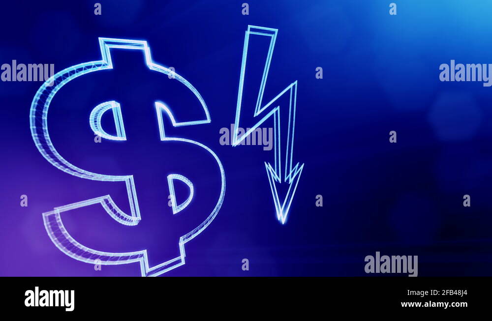 dollar sign and emblem of lighting bolt. Finance background of luminous ...