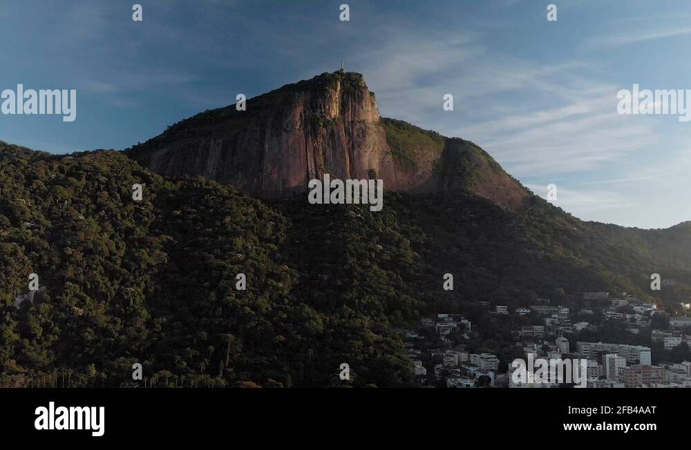 Slow backwards aerialement showing the Corcovado mountain in Rio de ...
