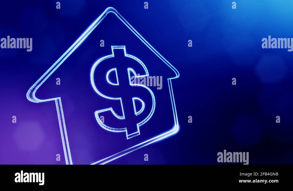 dollar sign in emblem of a house. Finance background of luminous ...