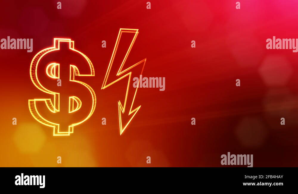 dollar sign and emblem of lighting bolt. Finance background of luminous ...