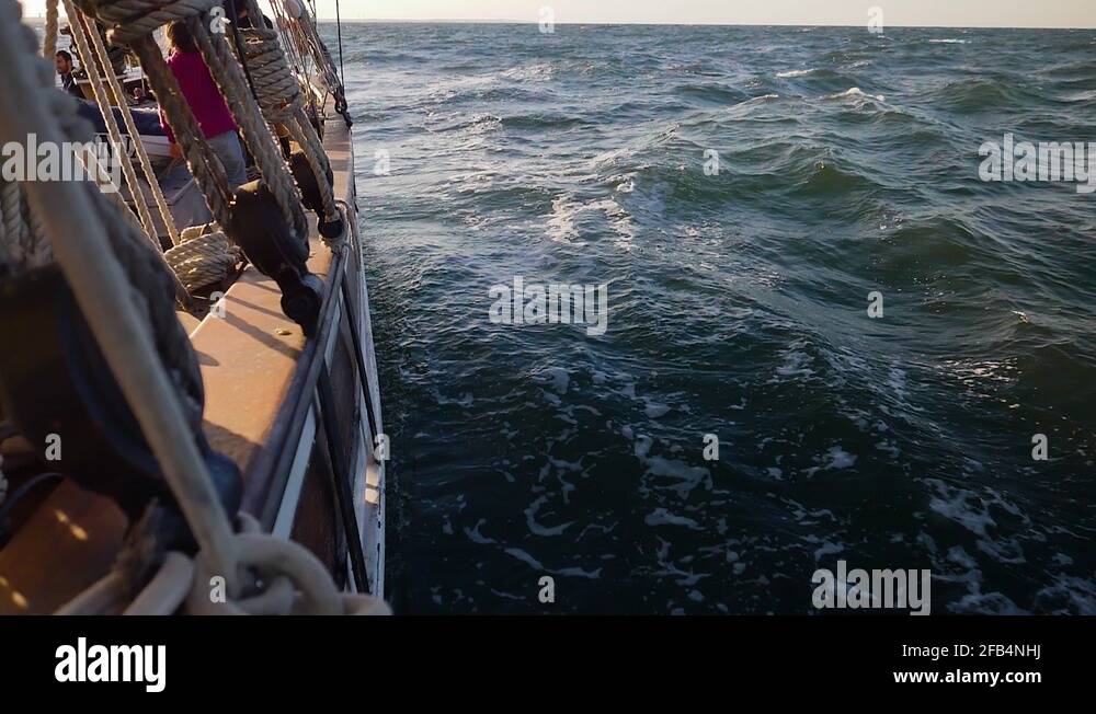 Sailing Vessel, Side View Wooden Boat Hull, Ocean Swell Stock Video ...
