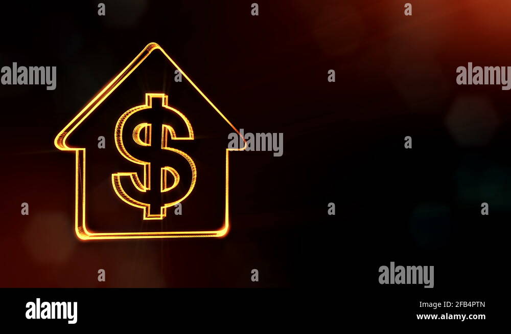 dollar sign in emblem of a house. Finance background of luminous ...