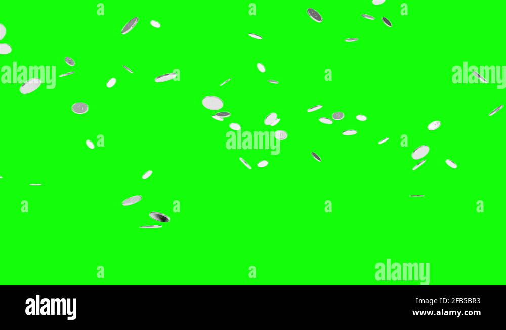 4K Animation of Falling Silver Coins on Green Screen or Chroma Key ...