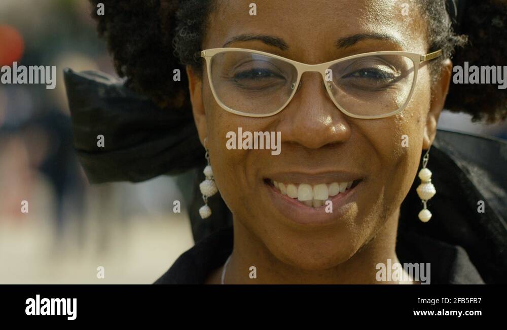 African American black woman smile happy face portrait close up Stock ...