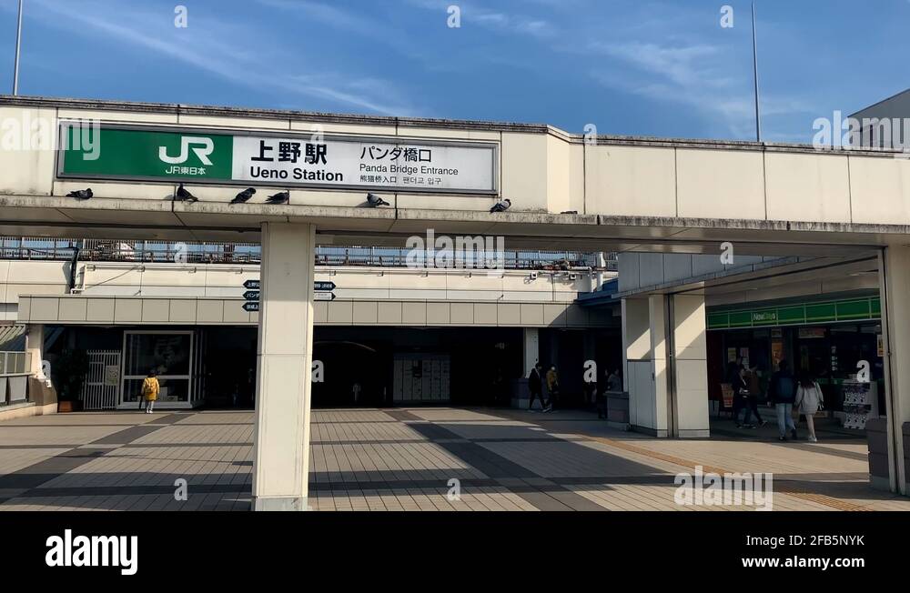 360º panoramic at the Panda Bridge gate of Ueno Station with people ...