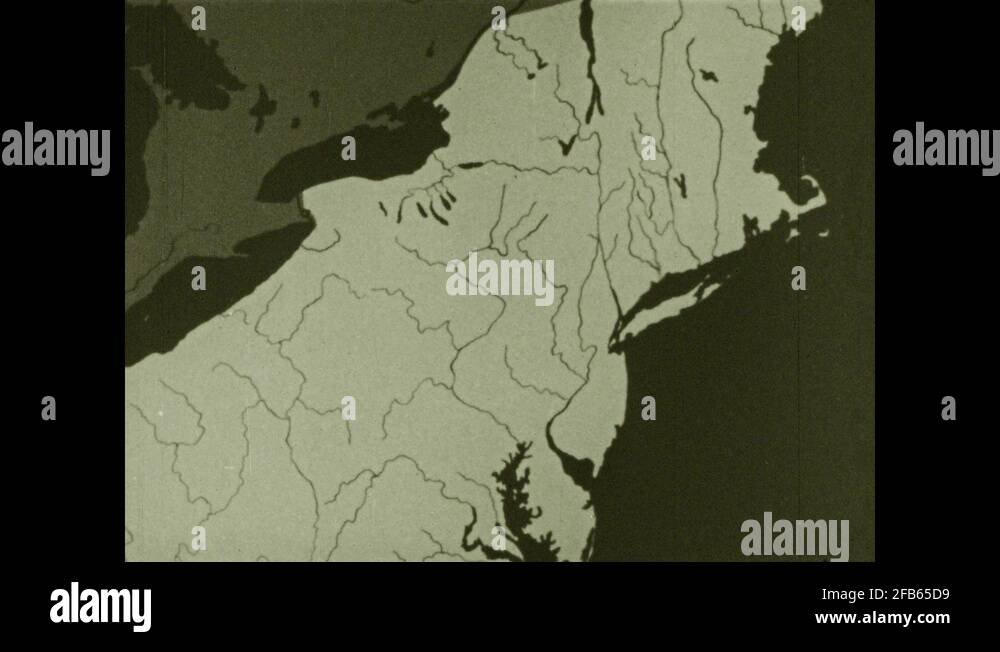 1940s: Map of Northeastern United States, factory icons appear. Map of ...