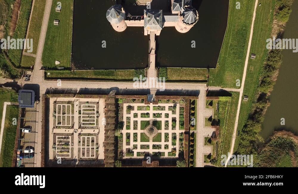 Top Down birds eye view flying over a medieval Castle Stock Video ...