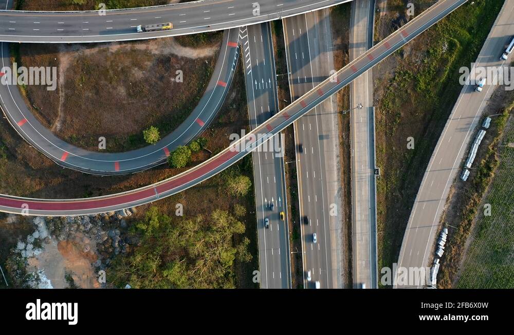 Aerial view and Top view. Traffic of expressways, motorways and ...