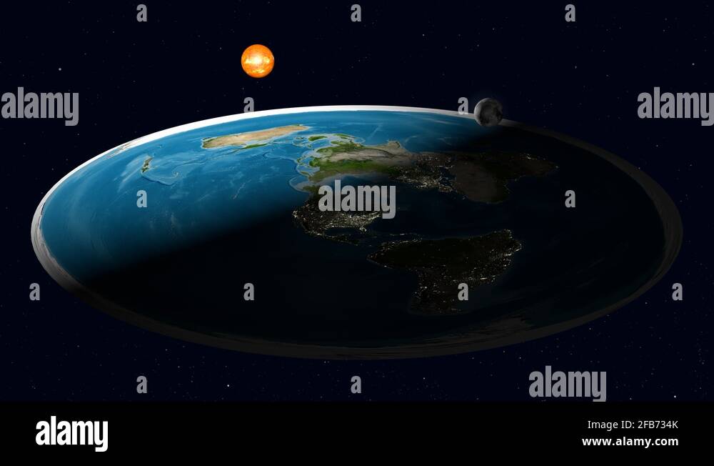 Flat Earth 3D Model. Static side view without clouds and orbit symbol ...