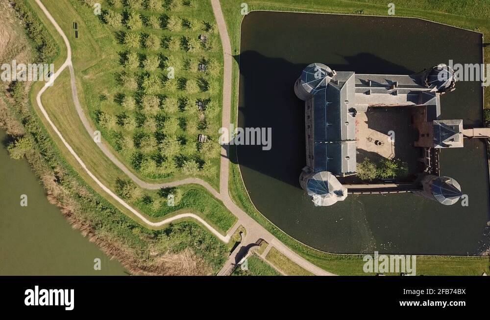 Top Down birds eye view flying over a medieval Castle Stock Video ...