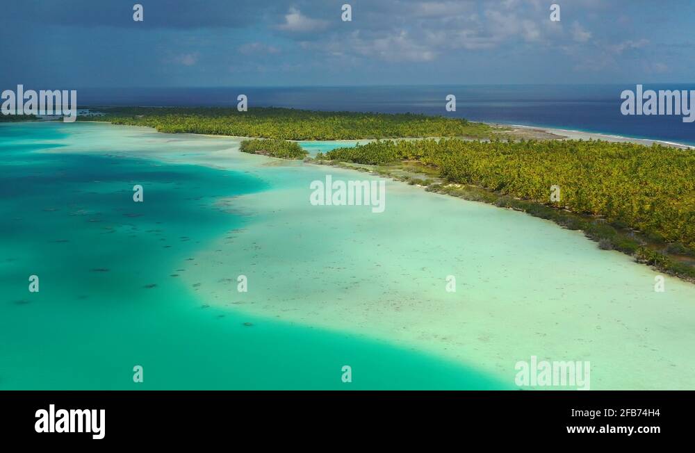 French Polynesia Tahiti aerial view of Fakarava atoll island and Blue ...