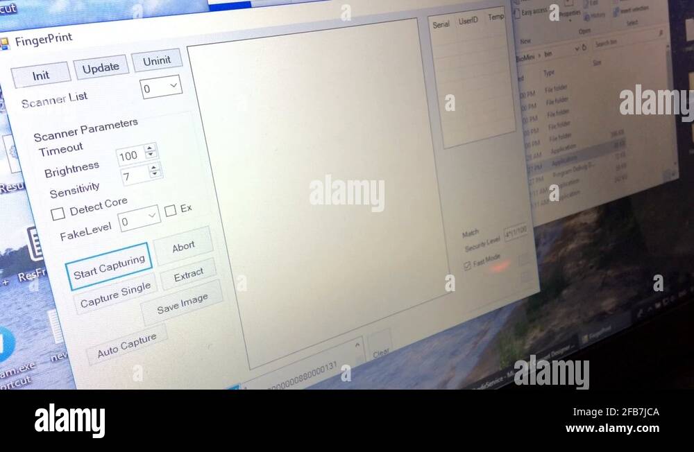 video of a real and real time fingerprint sensor at a processing ...