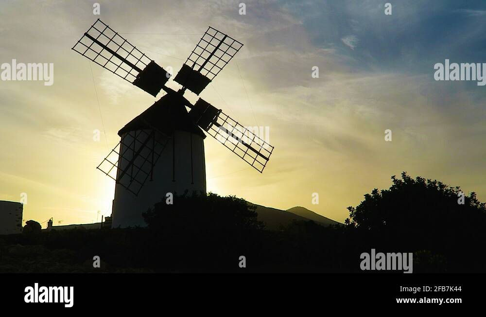 Traditional Old Windmill Silhouette With Beautiful Sunset Sunrise Sky ...