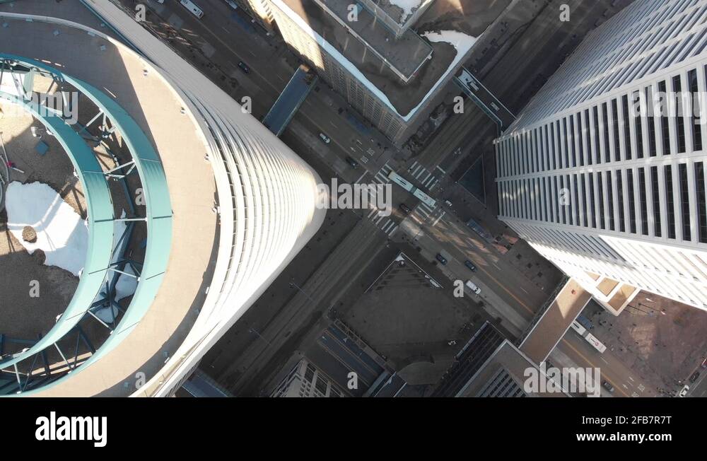 Bird's eye view of downtown Minneapolis, traffic, street Stock Video ...