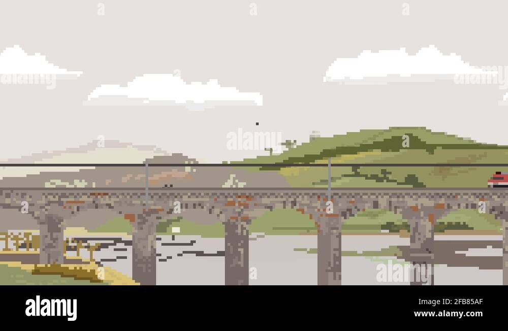 Berwick-Bridge Pixel Art Animation - Train passing over bridge Stock ...