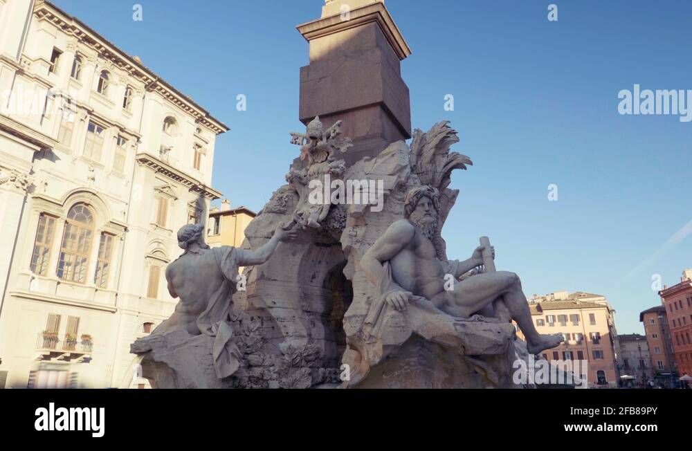 Statue of Zeus in Bernini's fountain of Four Rivers in Piazza Navona ...