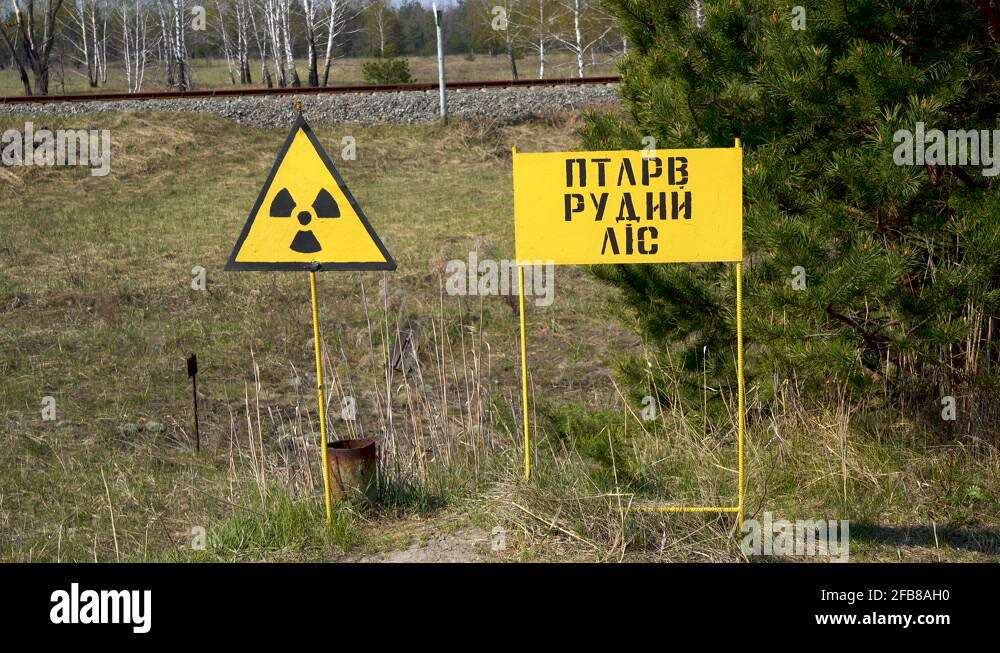 Warning signs of radioactive hazard. Chernobyl. Red Forest Stock Video ...