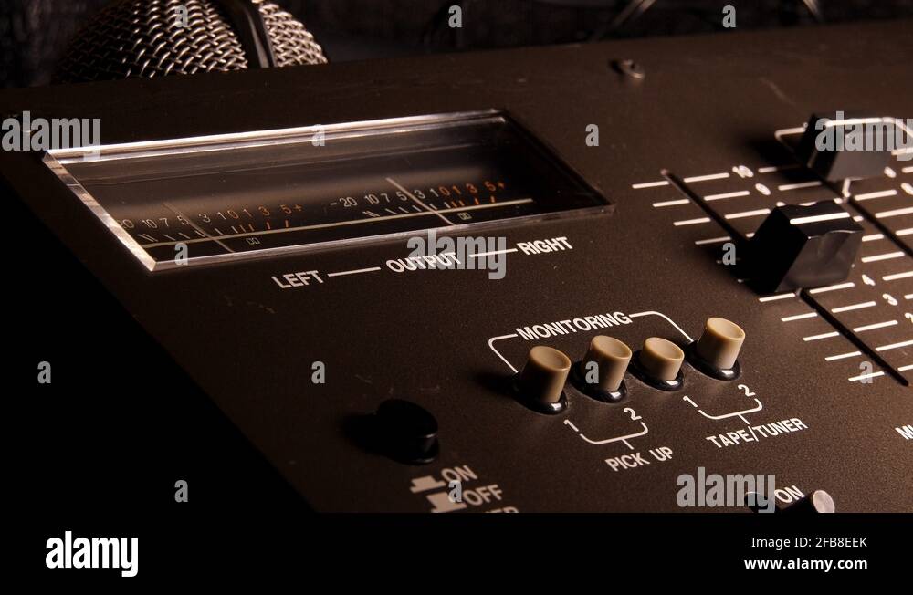 Retro Audio Mixing console with VU meters for audio channels Stock ...